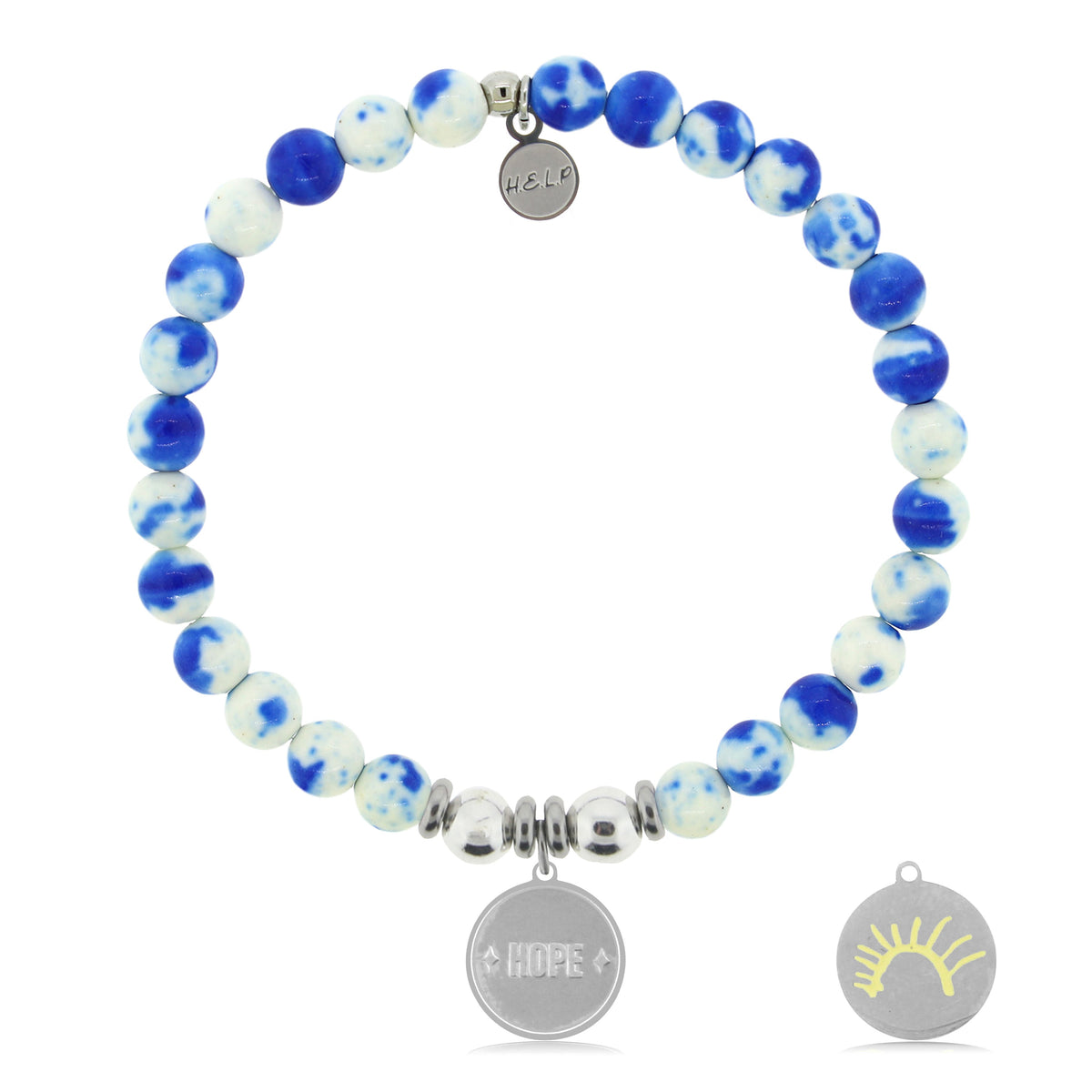 St. Jude Collection: Sun Charm with Blue and White Jade Charity Bracel – HELP by TJ